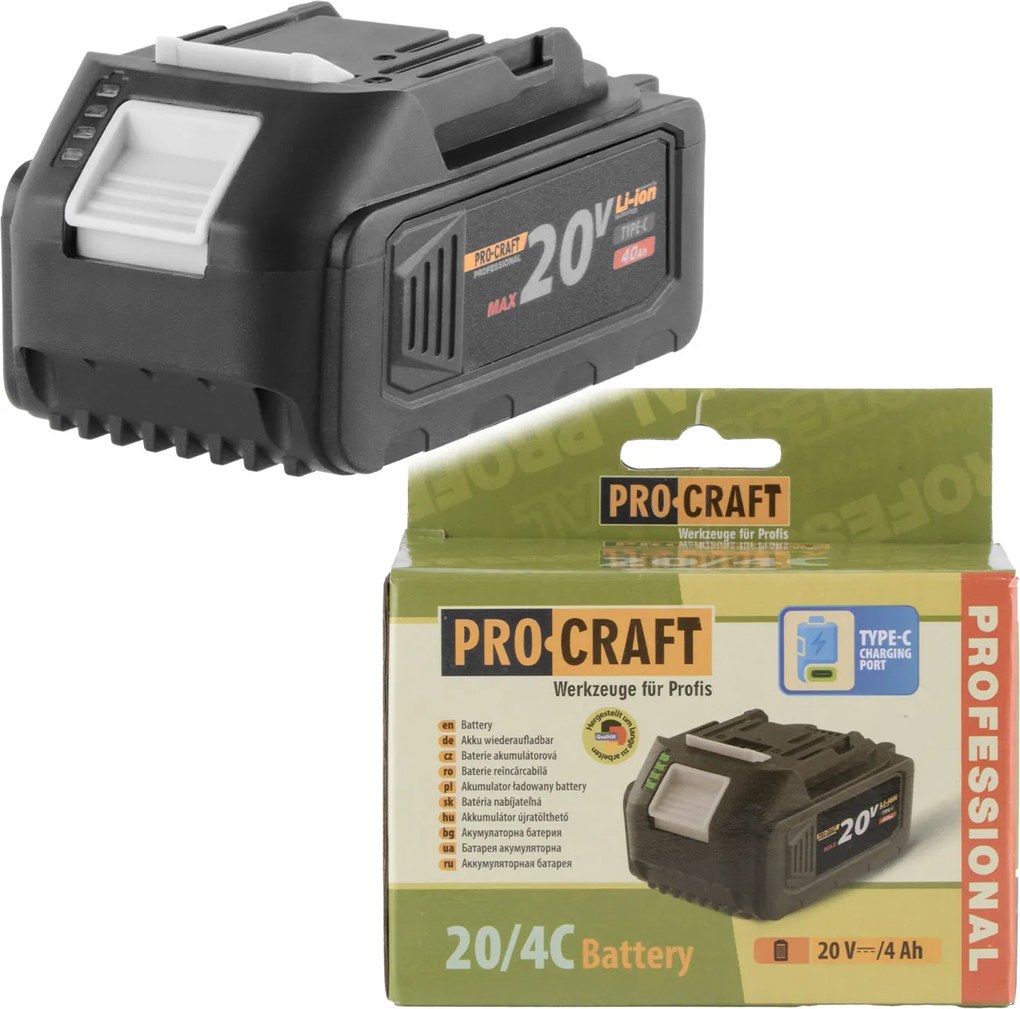 Procraft 20/4C 20V - akumulátor 20V / 4Ah s USB-C portem
