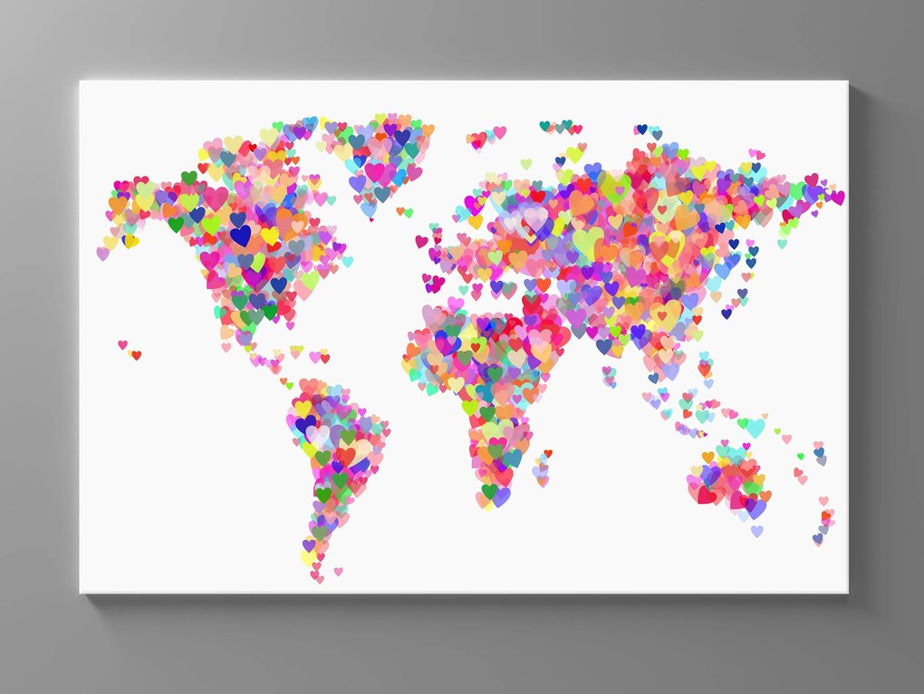 Obraz světová mapa srdíčka Rozměr: 100 x 65 cm
