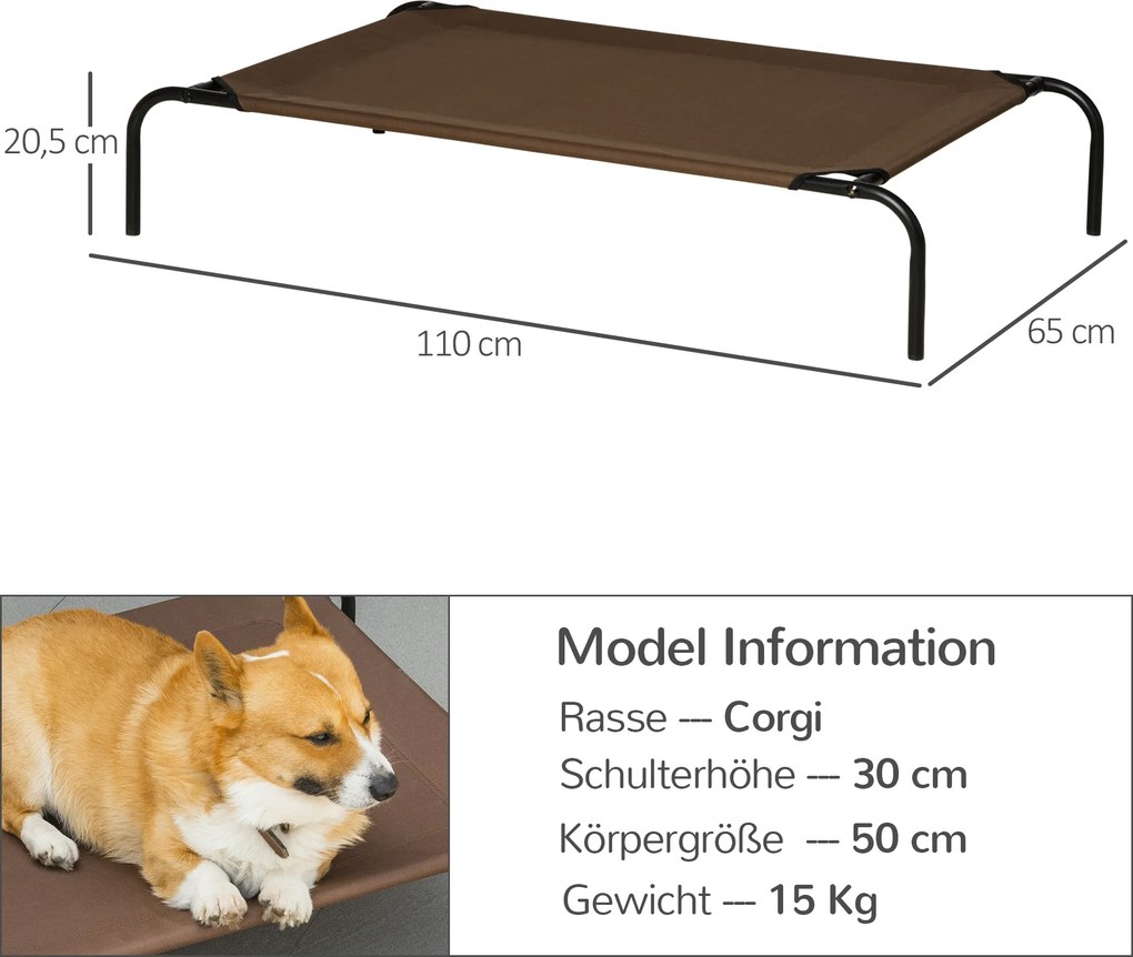 PawHut pohovka pro psy s náhradním potahem, velká venkovní podložka pro psy, pelíšek pro kočky šedá a hnědá, robustní železný rám 110 x 68 x 20 cm pr…