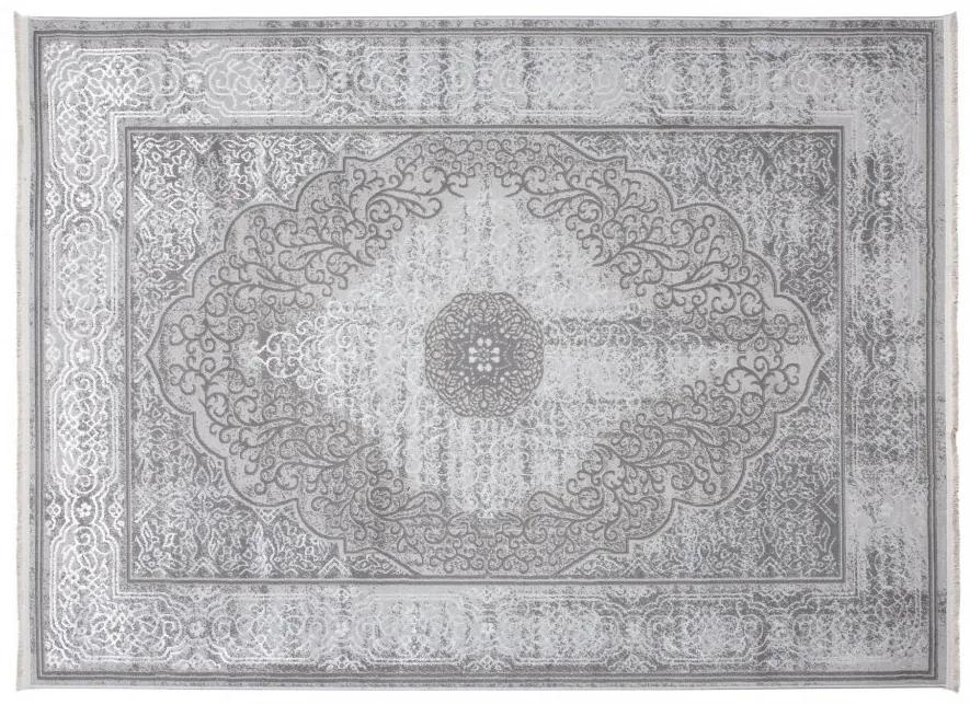 Exkluzivní šedý koberec s bílým orientálním vzorem Šířka: 140 cm | Délka: 200 cm
