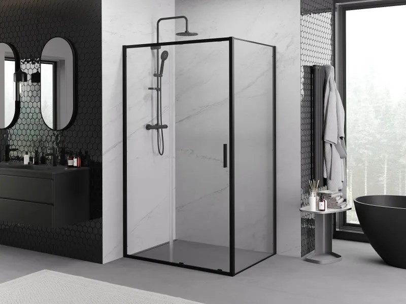 Mexen Exo, posuvná sprchová kabina, dveře 170 cm + boční stěna 80 cm, transparentní sklo, černá, 8151-170-080-70-00