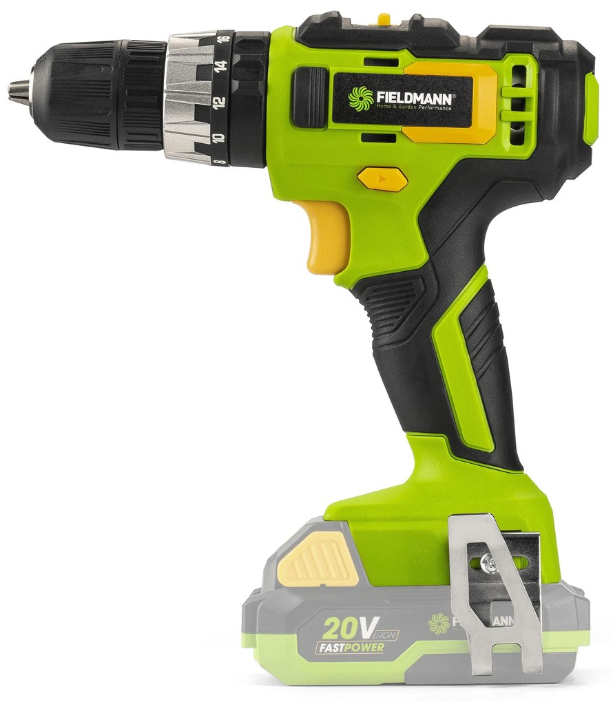 Fieldmann FDUV 70105-0 Aku vrtačka  Aku program FAST POWER 20V, Volnoběžné otáčky: 0-360/0-1300 rpm, Funkce příklepu, Ergonomická rukojeť, Pracovní