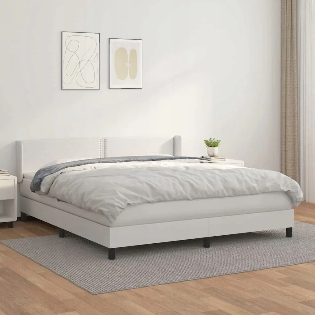 Box spring postel s matrací umělá kůže bílá
