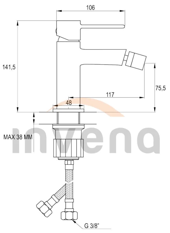 Invena Glamour, stojánková bidetová baterie, zlatá lesklá, INV-BB-02-009-V