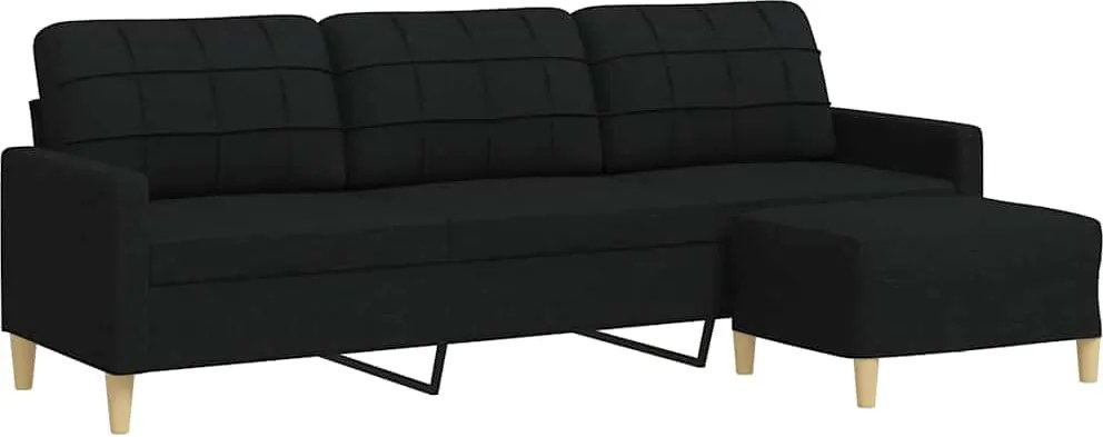 3místná pohovka s podnožkou černá 210 cm textil 3278253