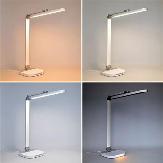 Solight Bílo-šedá LED stolní lampa s nočním světélkem 10W stmívatelná