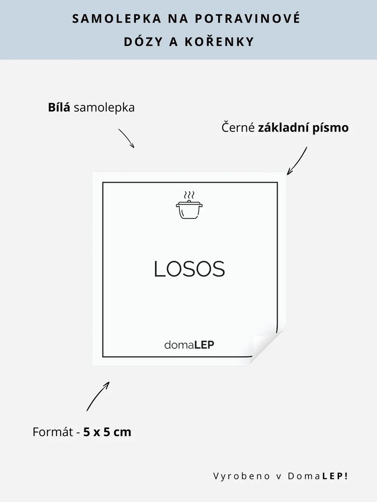 Samolepka na kořenky LOSOS bílá 5 × 5 cm základní písmo