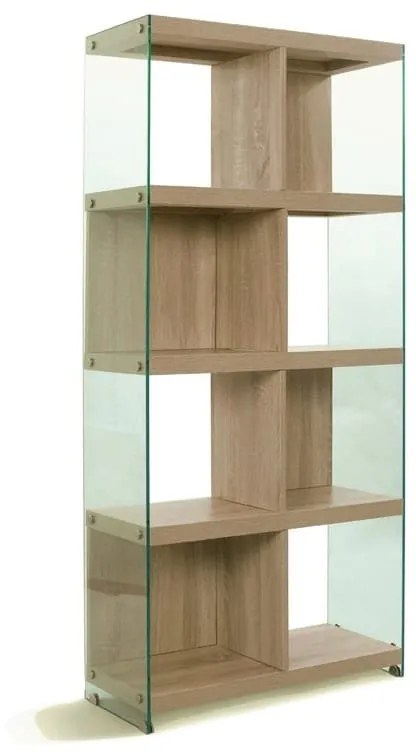 Tomasucci Knihovna s 8 moduly ve stylu dubového masivního dřeva se skleněnými stranami NANCY 159x71x30cm,hnědá