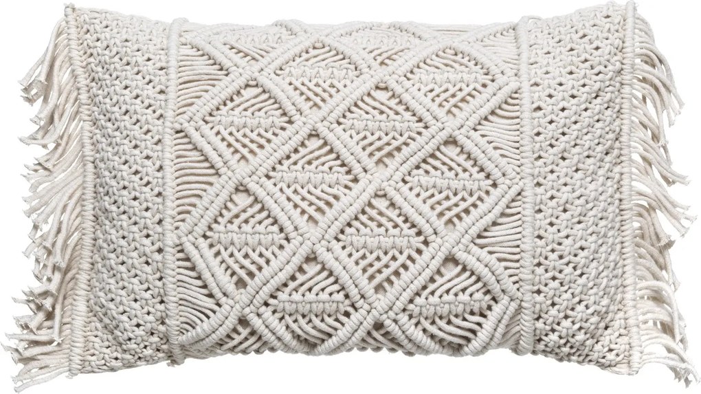 Dekorační polštář s třásněmi MACRAME, 30 x 50 cm, béžový