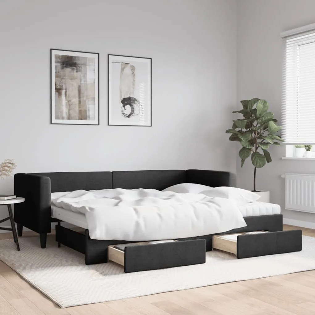 Válenda s přistýlkou a zásuvkami černá 80 x 200 cm textil 3196611