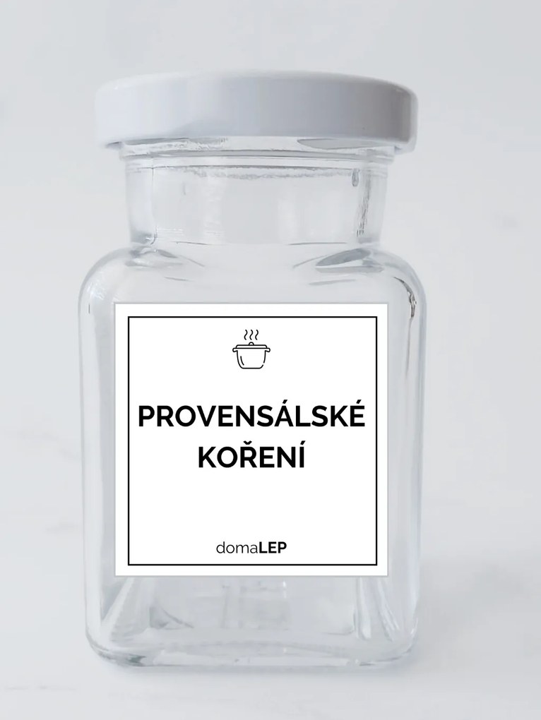 Samolepka na kořenky PROVENSÁLSKÉ KOŘENÍ bílá 5 × 5 cm tučné písmo