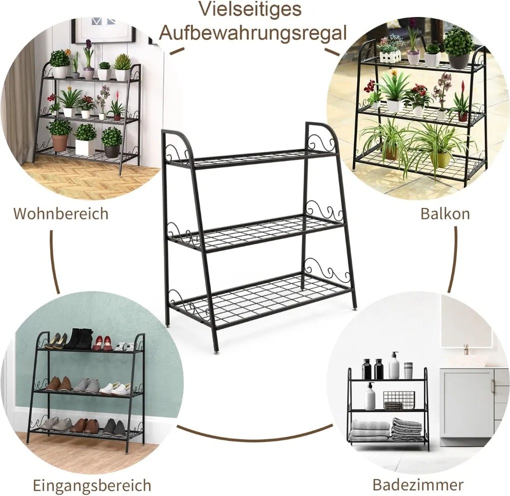 Costway Polička na rostliny 3-Tier kovový stojan na rostliny – 81 × 35 × 82 cm