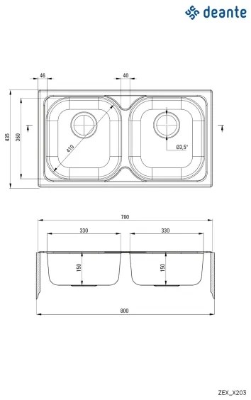 Deante ZEX_0203 - Kuchyňský dřez XYLO 43,5x78 cm satin
