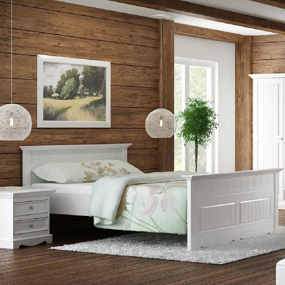 Massive home | Bílá postel z masivu Belluno Elegante - výběr velikosti 140x200 cm