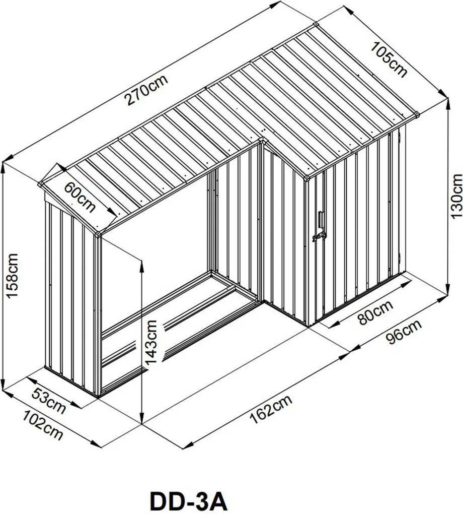 Zahradní dřevník BestBerg DD-3A / 2,8 m² / 270 x 105 x 158 cm / šedá