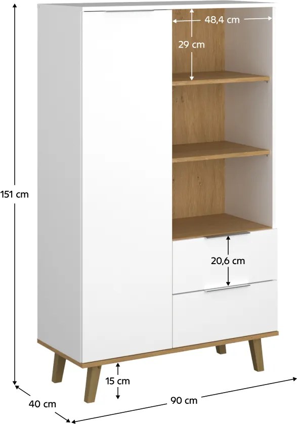 Regál 1D2S/90, bílá/dub kamenný, NEPU