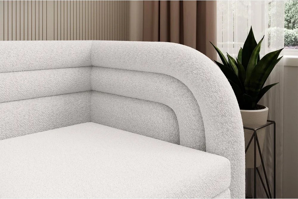 Krémová rozkládací/s úložným prostorem pohovka z textilie bouclé pravý roh 223 cm Fabillo – ELTAP