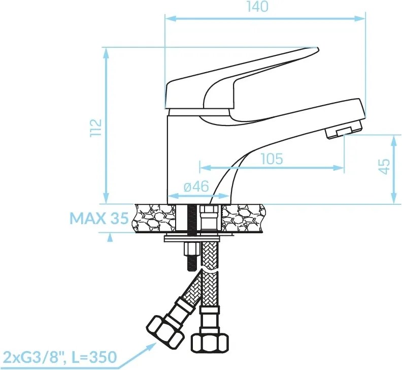 Kuchinox Oris, vysoce stojánková umyvadlová baterie s automatickou odtokovou zátkou, chromová, LAV-BQO_022D