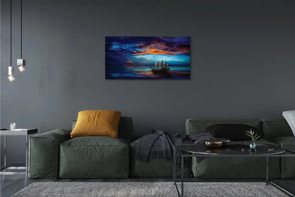 Obrazy na plátně Zataženo mořská loď večer 120x60 cm