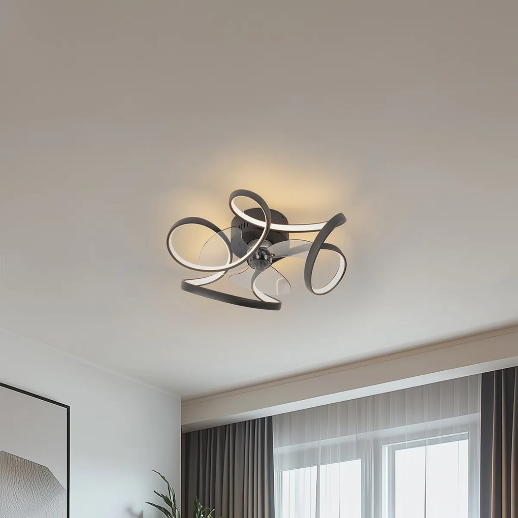 Stropní ventilátor černý 55 cm vč. LED stmívatelný s dálkovým ovládáním - Mandy