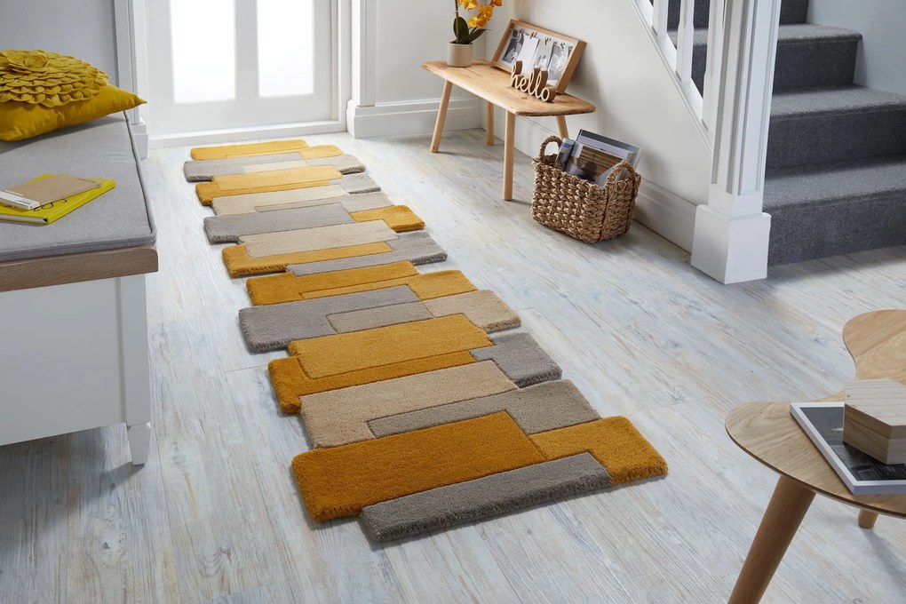 Flair Rugs, Běhoun Abstract Collage Ochre/Natural, 60x230, žlutá, chodba / předsíň