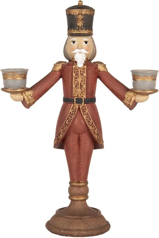 Červená antik dekorace svícen Louskáček Nutcracker 21*9*30 cm