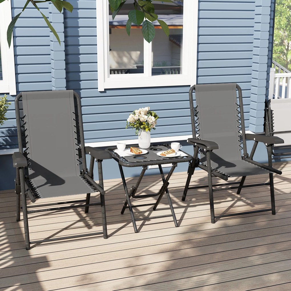 Outsunny Bistro set 3-dílný ocelový zahradní nábytek odolný proti povětrnostním vlivům se skládacím bistro stolem s držákem na pohár zahradní židle t…