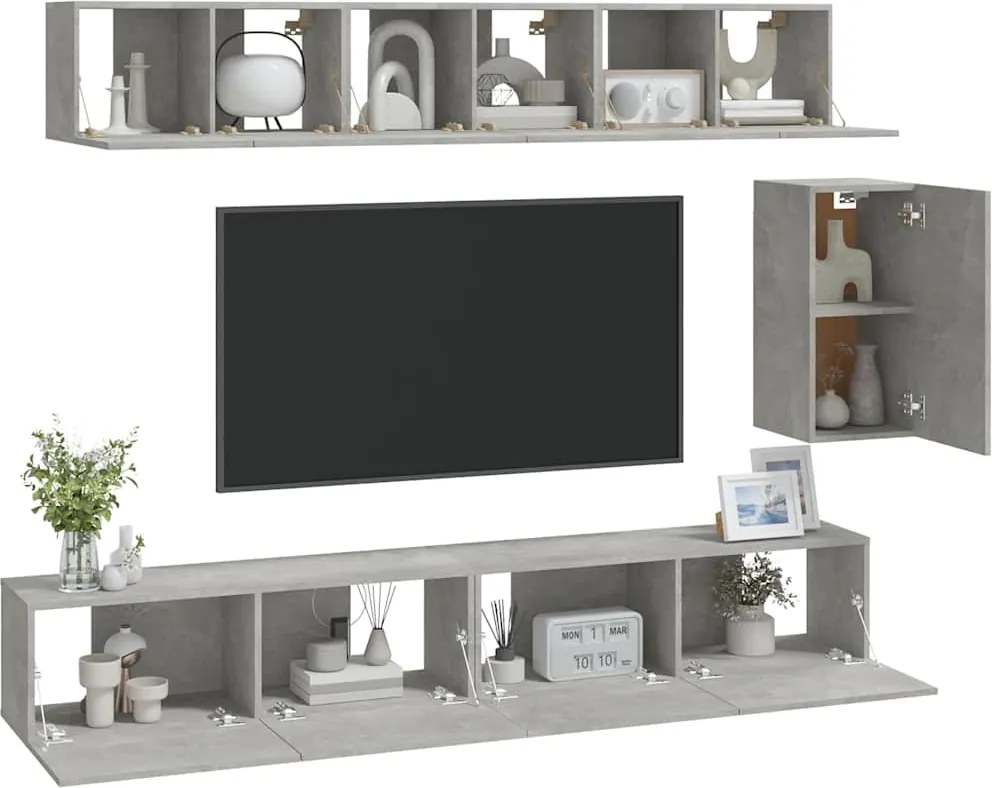 6dílný set TV skříněk betonově šedý kompozitní dřevo 3114617