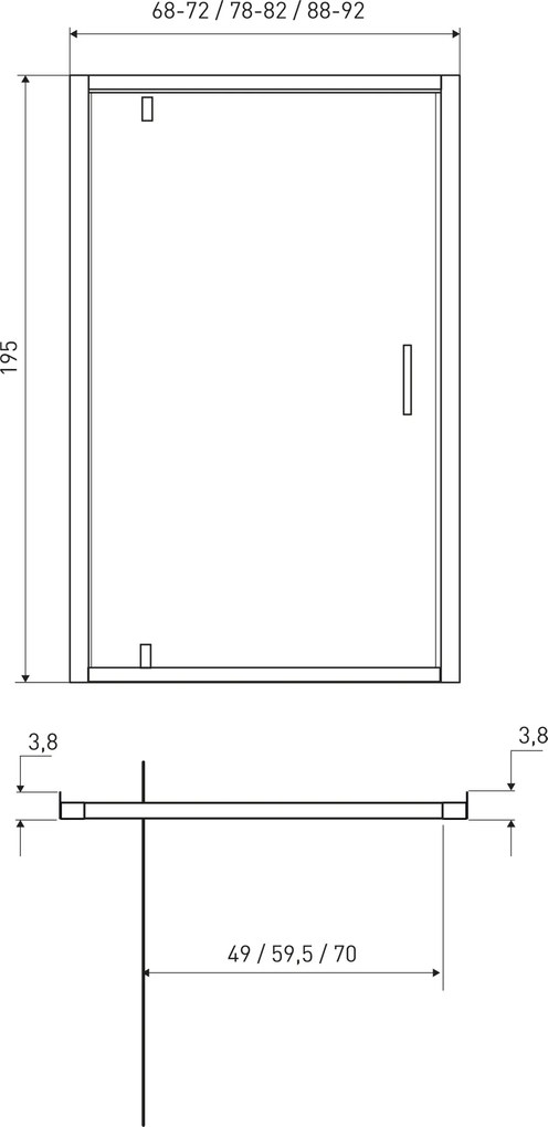 Novoterm Jednokřídlé otevíravé sprchové dveře NV-Solid DSPA BL 70, černá/transparent - bez vaničky