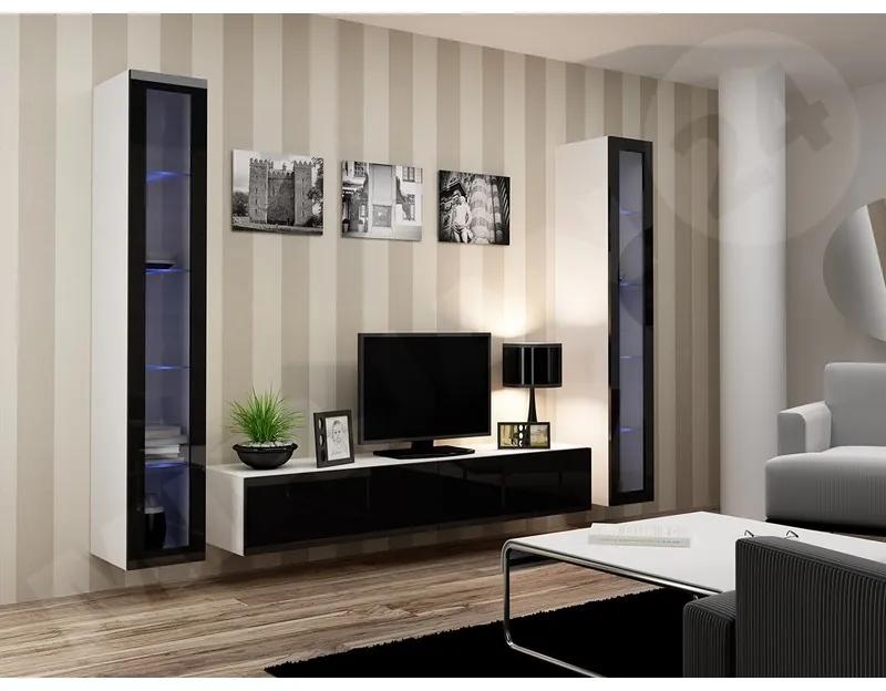 Obývací stěna Zigo V, Osvětlení: osvětlení LED RGB - barevné, Barva: černý / černý lesk