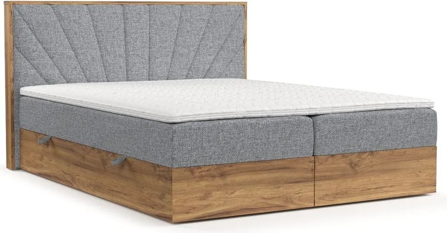 Boxspring postel s úložným prostorem v šedo-přírodní barvě 160x200 cm Asahi – Maison de Rêve