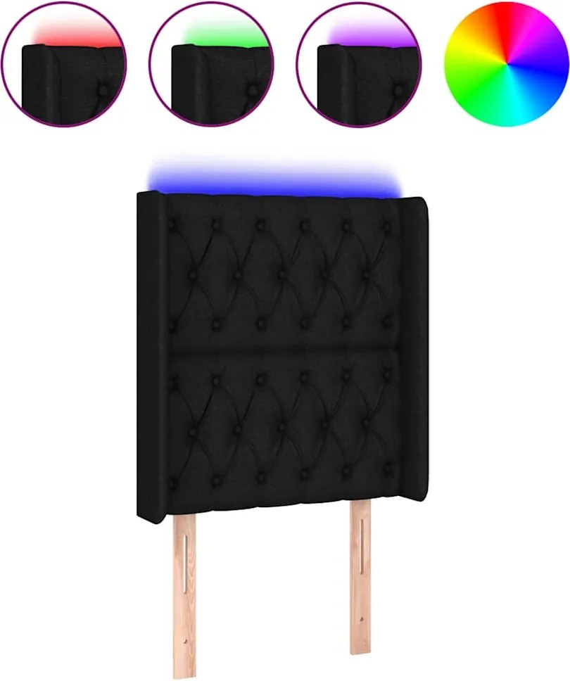 Čelo postele s LED černé 83 x 16 x 118/128 cm textil 3124360