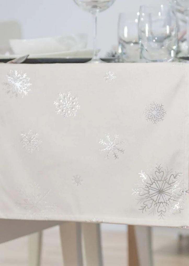 Vánoční ubrus - běhoun na stůl SNOWFLAKE krémová/stříbrná 40x140 cm Mybesthome
