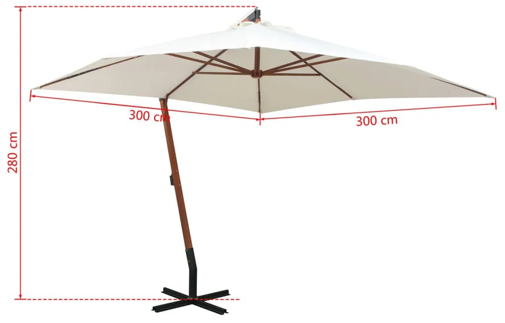 vidaXL Marketos Závěsný slunečník 300 x 300 cm dřevěná tyč bílý