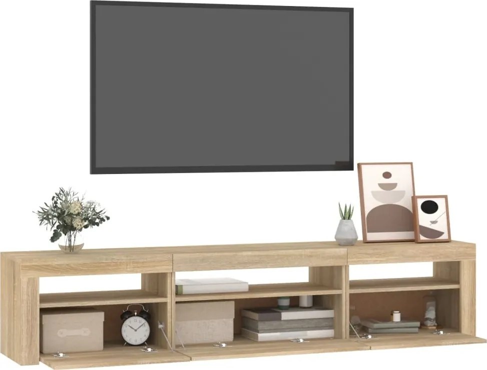 vidaXL TV skříňka s LED osvětlením 195x35x40 cm [3152740] Barva: bílá s vysokým leskem