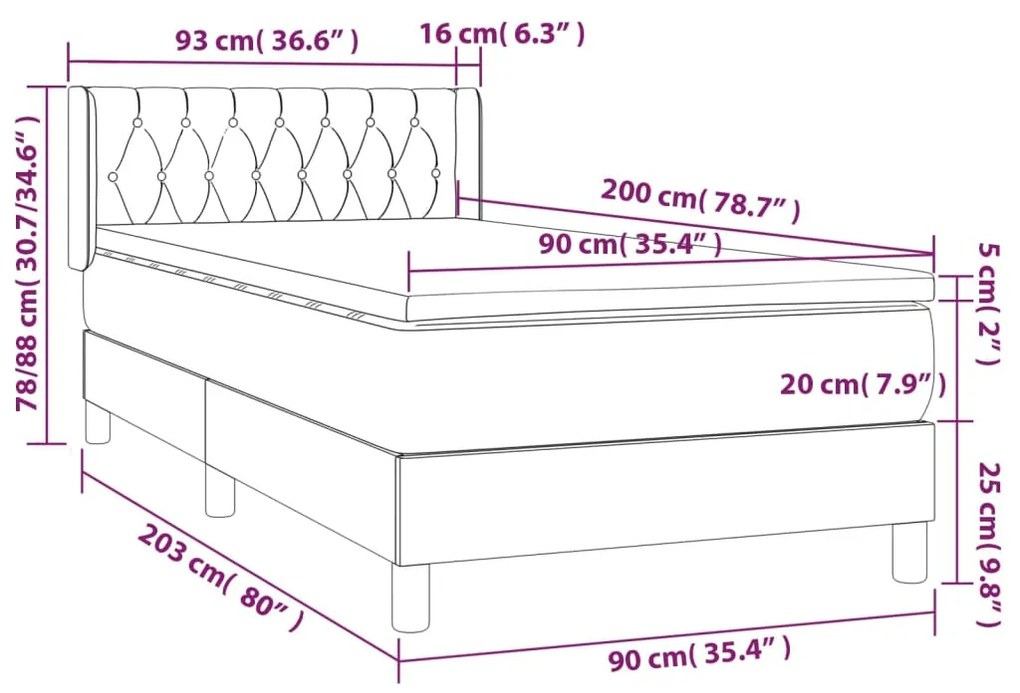 Box spring postel s matrací taupe 90x200 cm textil,  3130485