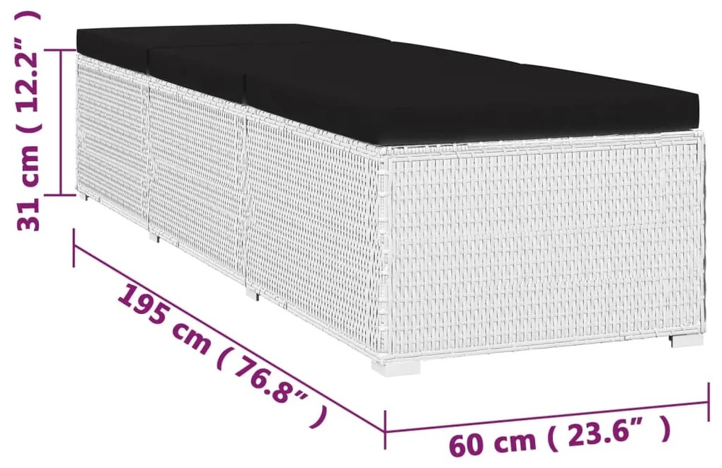 vidaXL Marketos 3dílná zahradní lehátka s čajovým stolkem polyratan bílá
