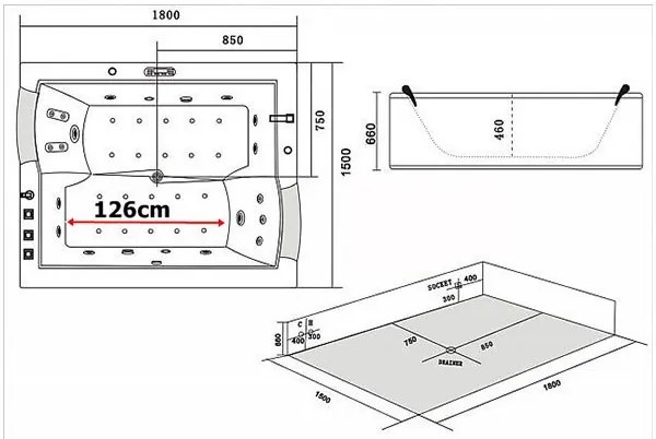 BPS-koupelny Hydromasážní vana HYD-DI666 180x150 s ohřevem vody