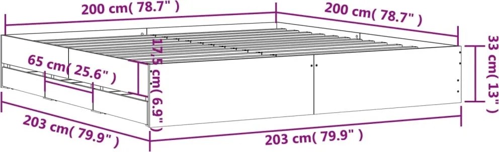 vidaXL Rám postele se zásuvkami 200x200 cm kompozitní dřevo [3207246] Barva: Bílá