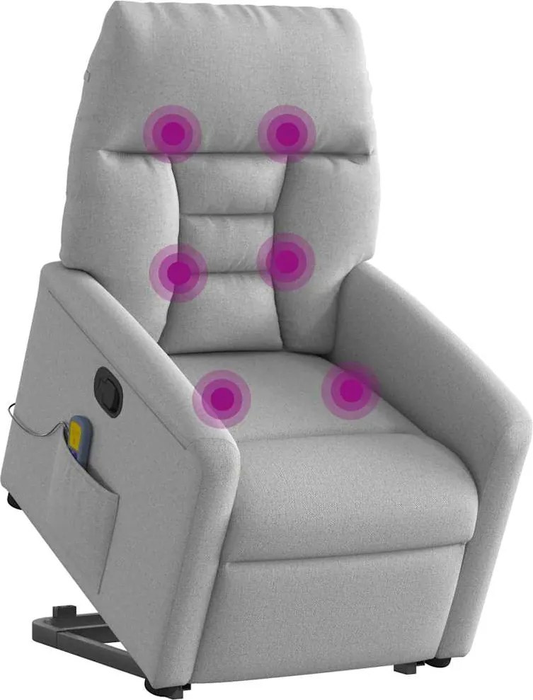 Zvedací masážní polohovací křeslo obláčkově šedé textil 3303051