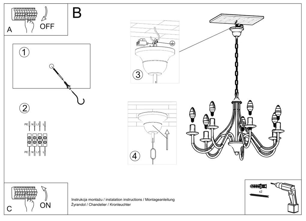 Lustr Minerwa 7, bílé tělo svítidla