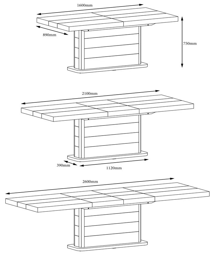 Jídelní stůl PIANOSA 160-210-260x89 cm, senosan bílý a černý vysoký lesk