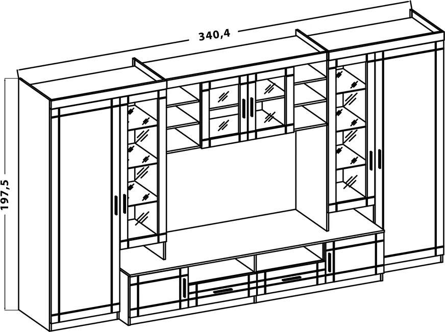 Obývací stěna PARIS + 2x komoda | 340 cm + 103,4 cm + 69 cm | sonoma/grafit