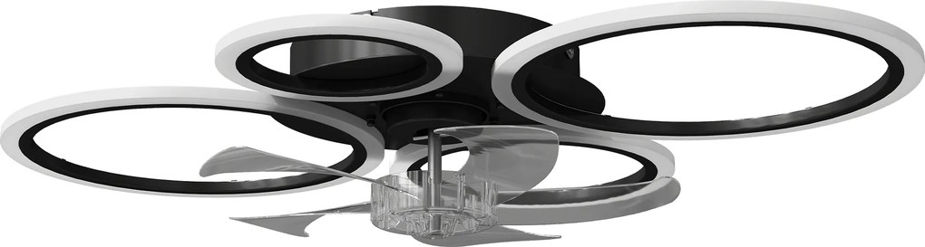 HOMCOM LED stropní ventilátor se světlem, tichý 30" (77 cm) s dálkovým ovládáním — 6 rychlostí, 3 teploty světla, DC motor, časovač — černý