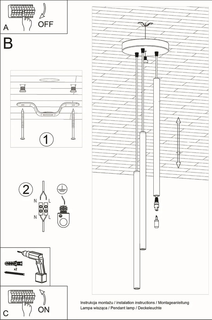Sollux Lighting Závěsné svítidlo PASTELO 3P černé