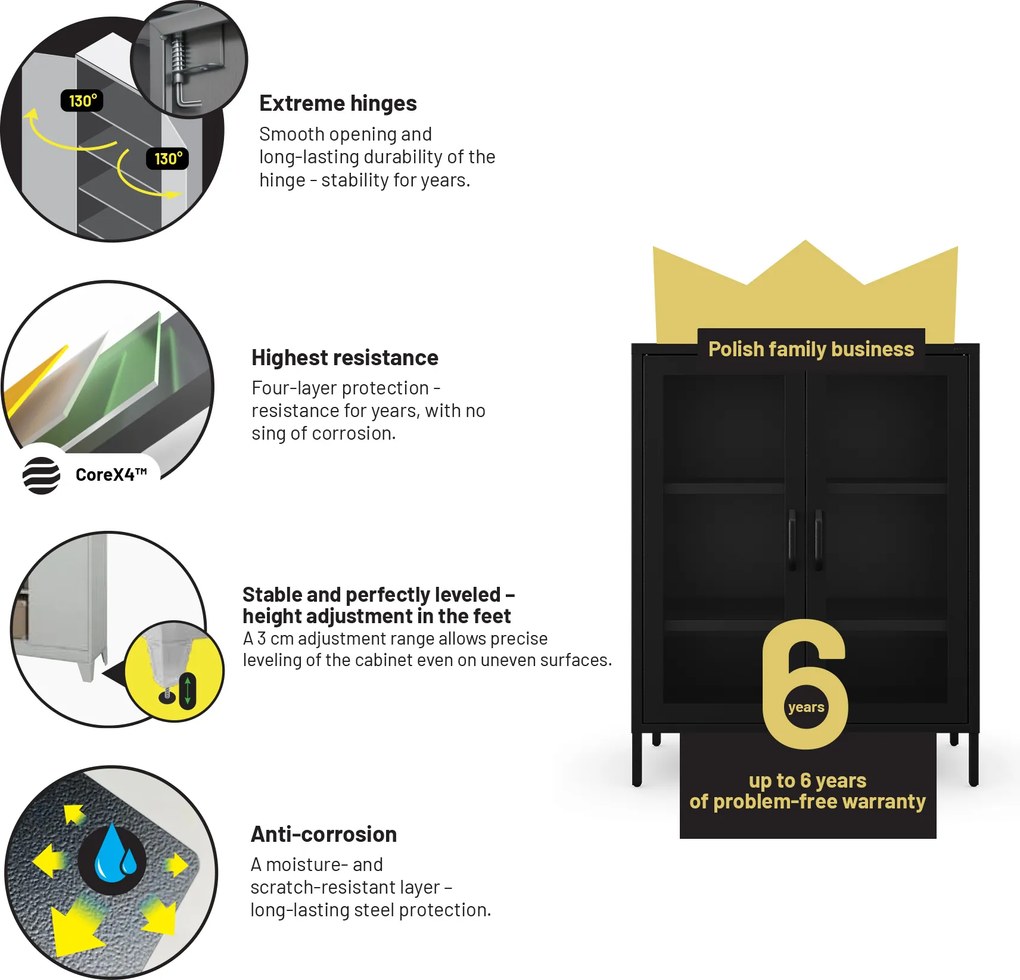 Černá nízká skleněná vitrína GINA Modern 800 x 1015 x 400 mm