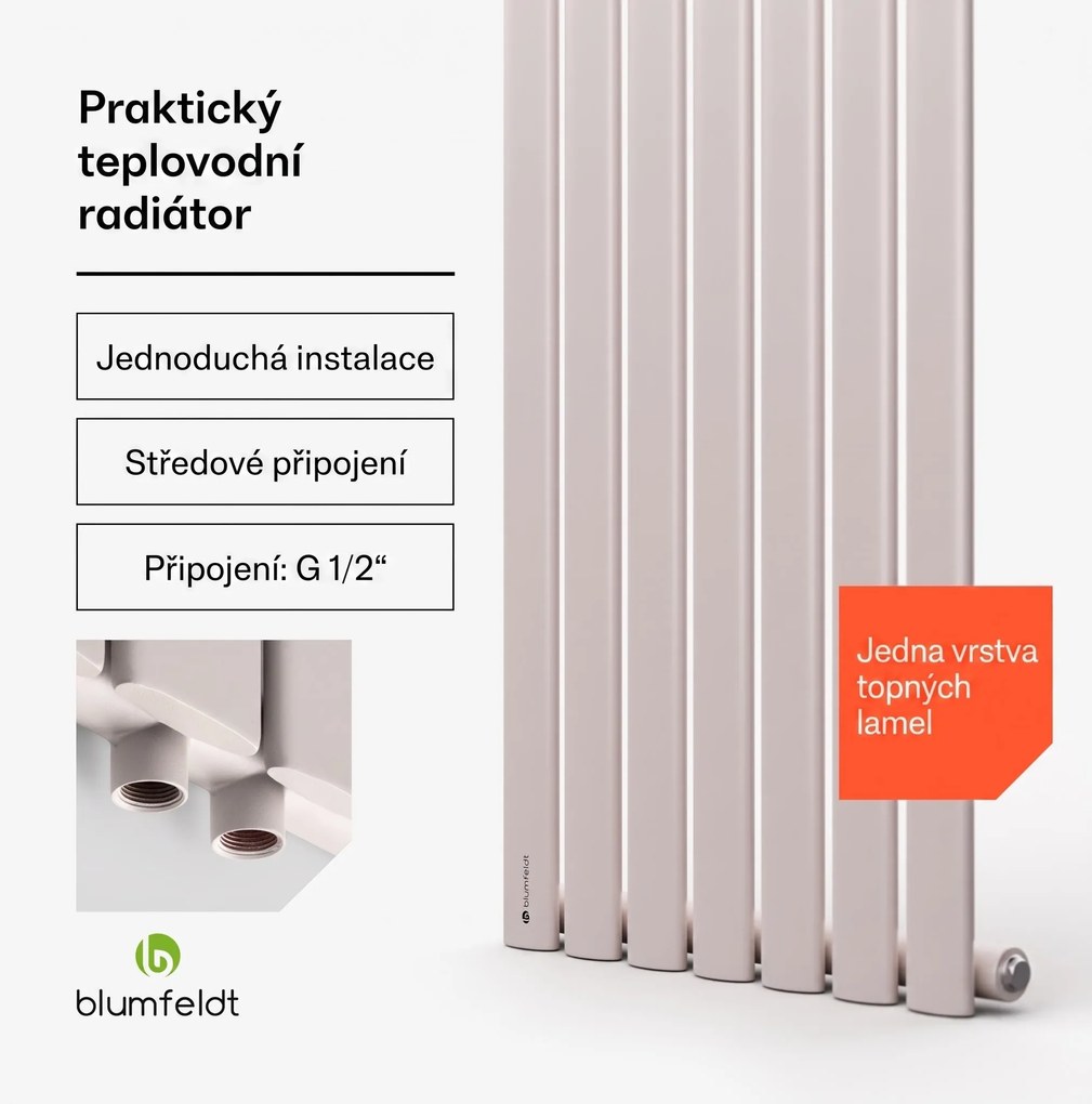 Blumfeldt Tallheo, 41 x 180, radiátor, koupelnový radiátor, trubkový radiátor, 691 W, teplá voda, 1/2