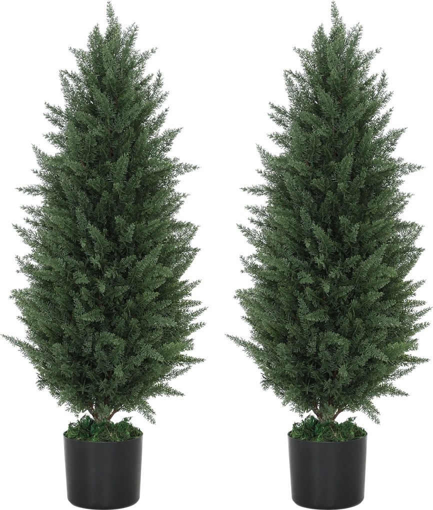 HOMCOM Umělý cypřiš 2dílná sada, velká 90 cm umělá rostlina, umělé rostliny v květináči, UV-odolný umělý strom, jako skutečná dekorace pro obývací pok
