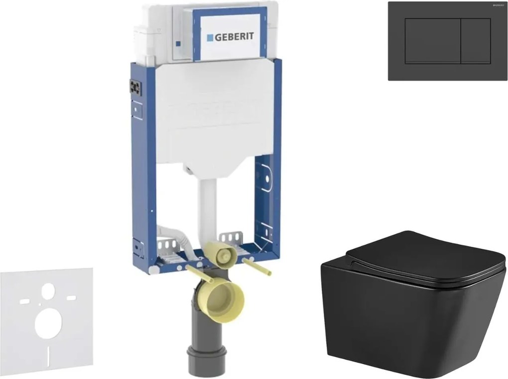 Geberit Kombifix - Set předstěnové instalace, klozetu Arkas I a sedátka softclose, tlačítko Sigma20, matná černá/černá SANI15CA5508