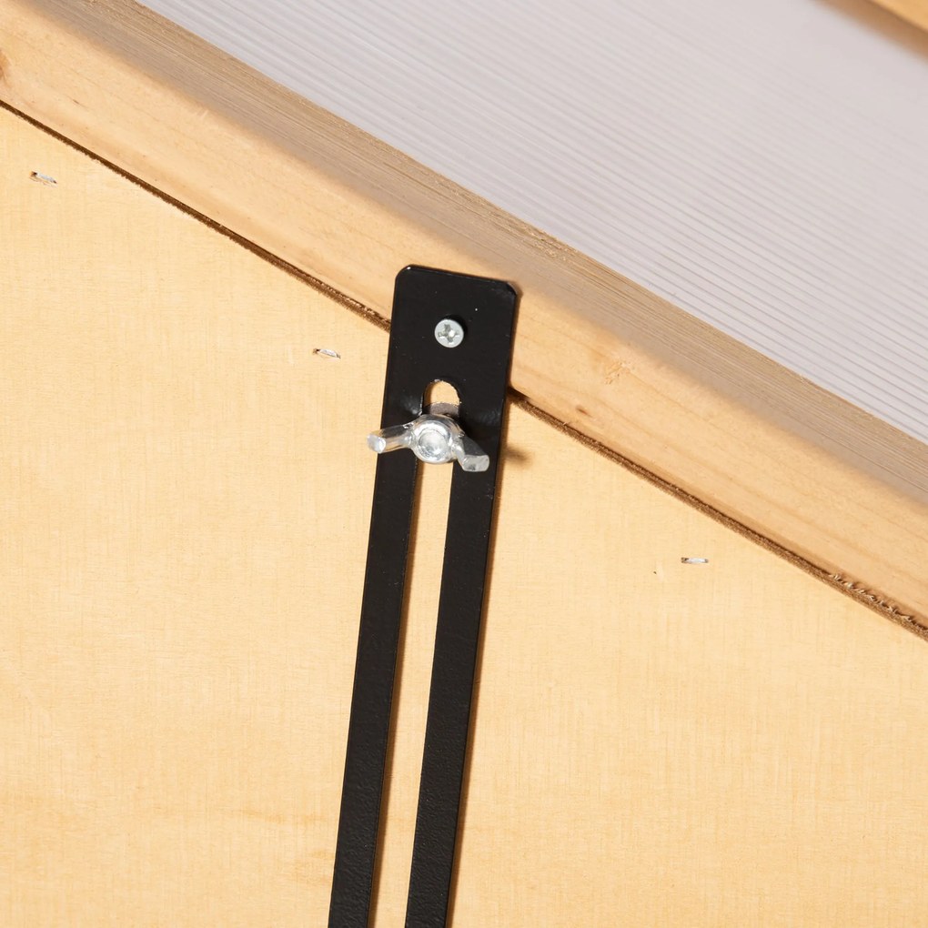 Outsunny Mini skleník, malý skleník s dřevěným rámem, okno a dvojité dveře, 3 police, 70L x 50B x 120V cm, hnědý